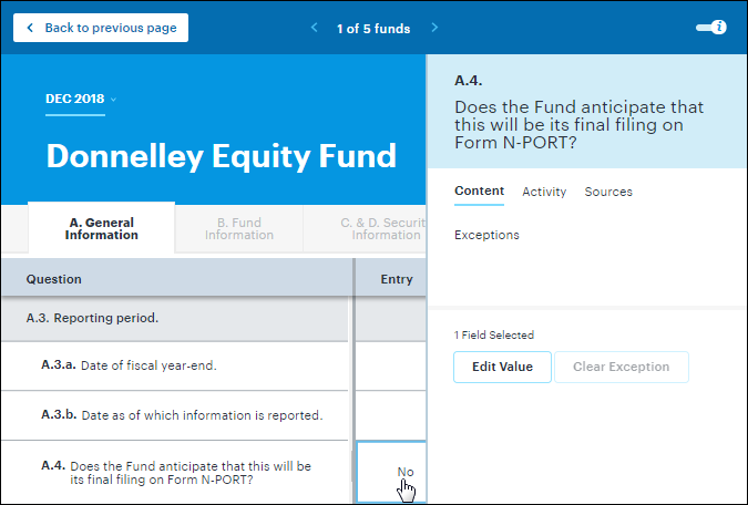 Managing Form N-PORT Collected Data and Exceptions